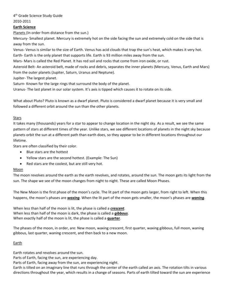 4th Grade CRCT Science Study Guide
