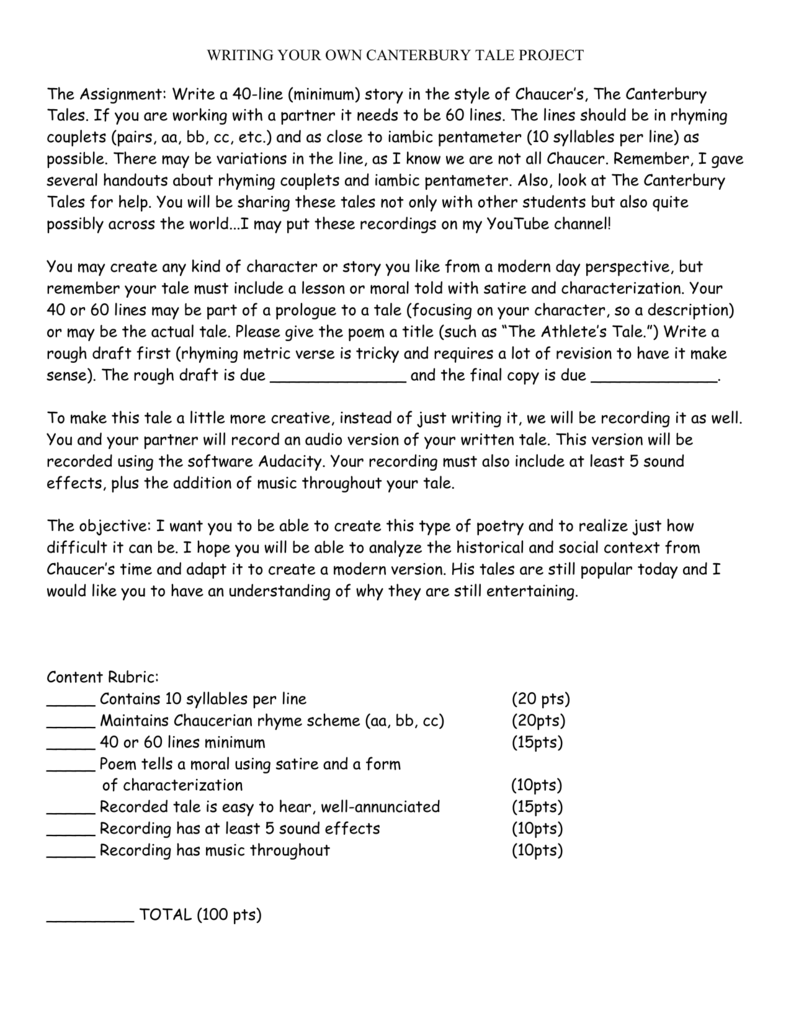 WRITING YOUR OWN CANTERBURY TALE