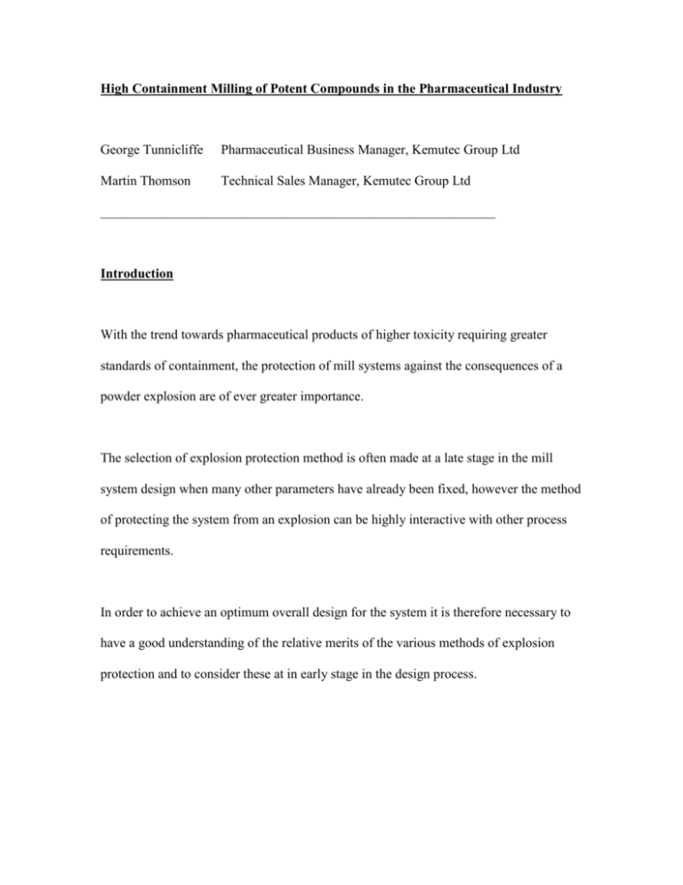 High Containment Milling of Potent Compounds in the