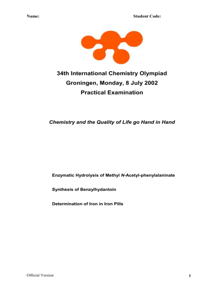 34th IChO Laboratory Task Answer Sheet 1 34th-icho-laboratory-task-answer-sheet-1
