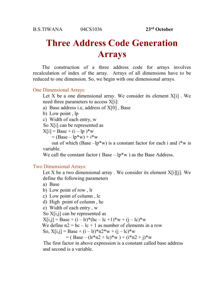 Three Address Code Generation