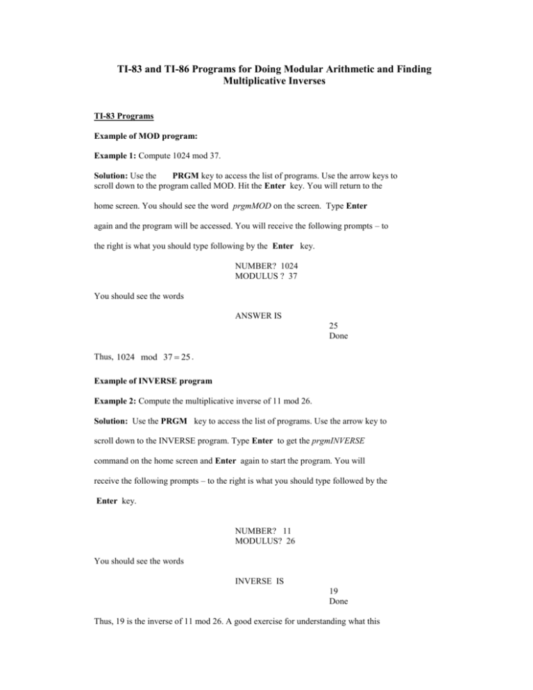 Example Of MOD Program 
