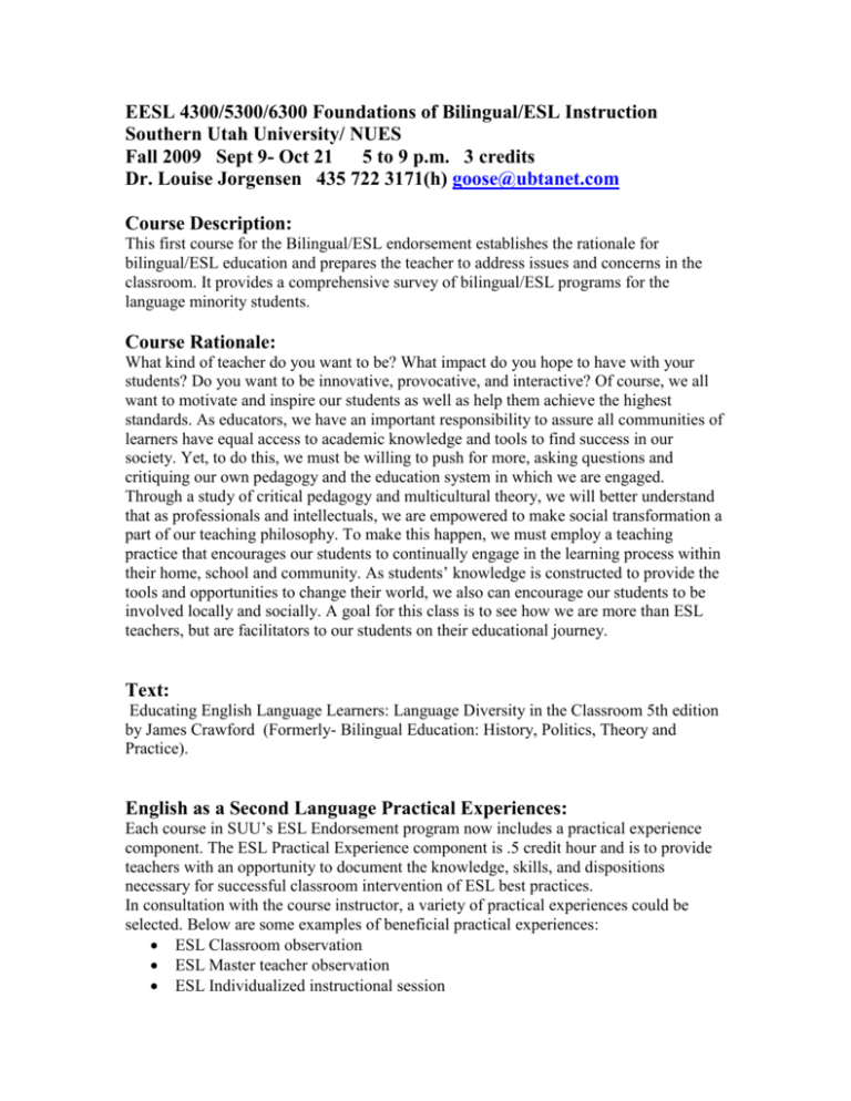 EESL 5300 Foundations of Bilingual/ESL Instruction
