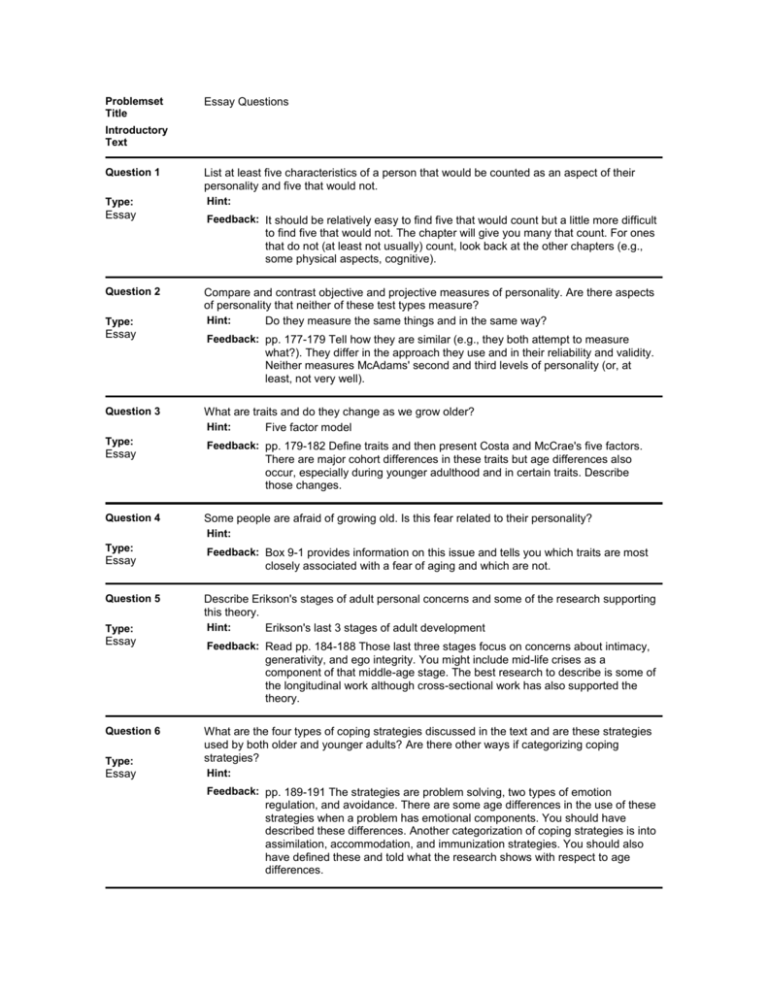 Essay Questions