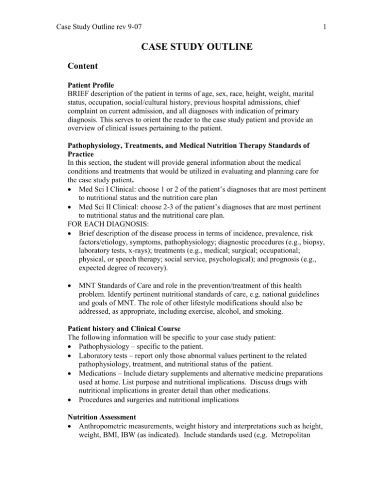 Case Study Outline Medical Nutrition Therapy Case Study Outline Medical Nutrition Therapy