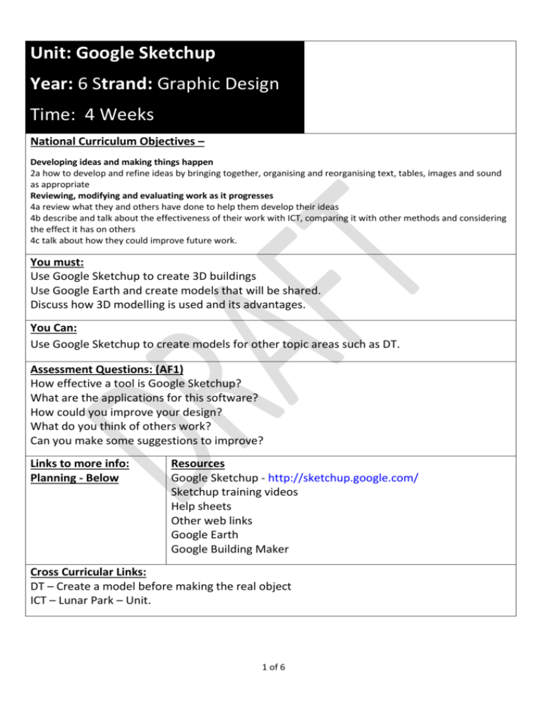 Sketch Up Plan Year 6