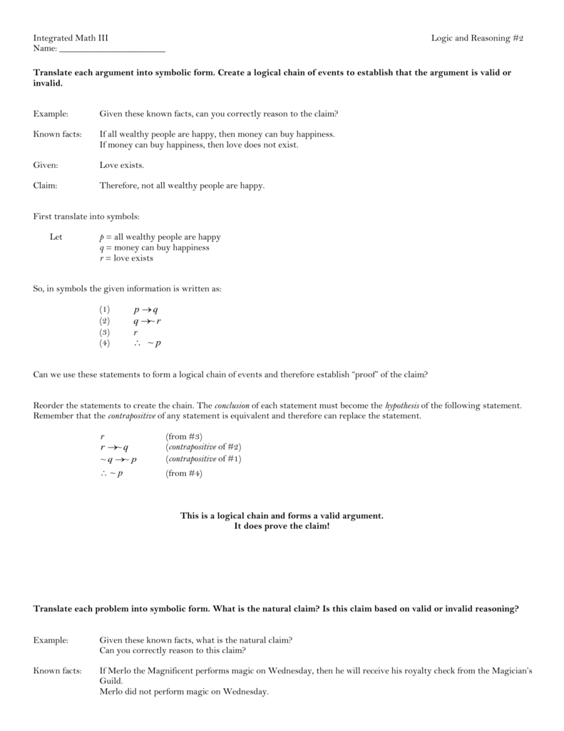 Translate Each Argument Into Symbolic Form