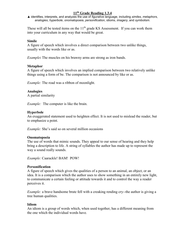 11th Grade Figurative Language