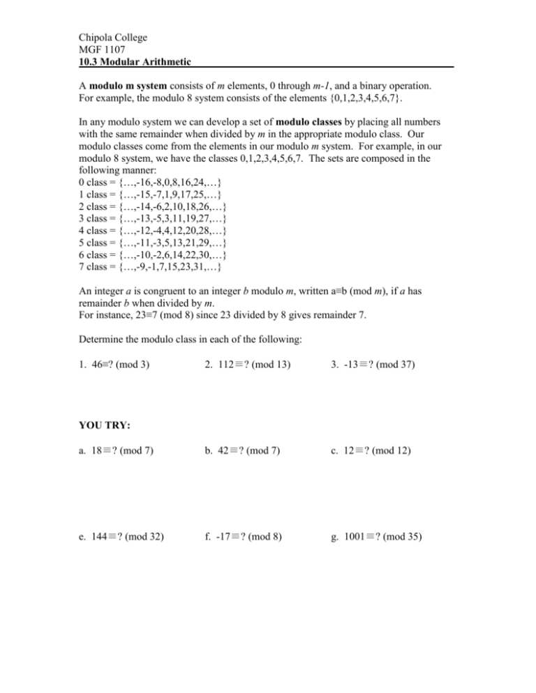 10 3 Modular Arithmetic 10 3 Modular Arithmetic
