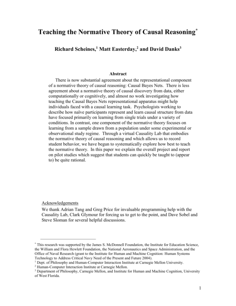 Teaching the Normative Theory of Causal Reasoning Teaching the Normative Theory of Causal Reasoning