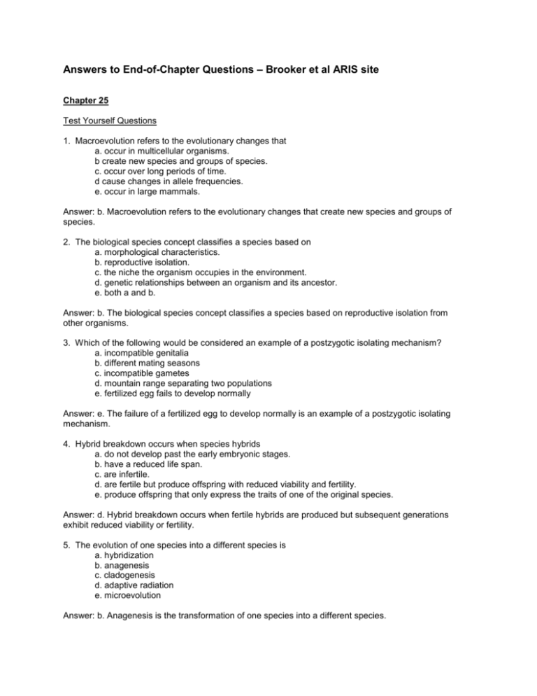 Answers To End of Chapter Questions Answers To End of Chapter Questions