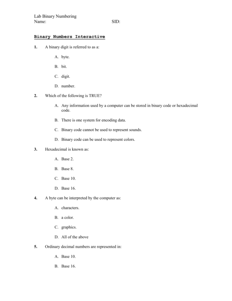 Binary Numbers Interactive