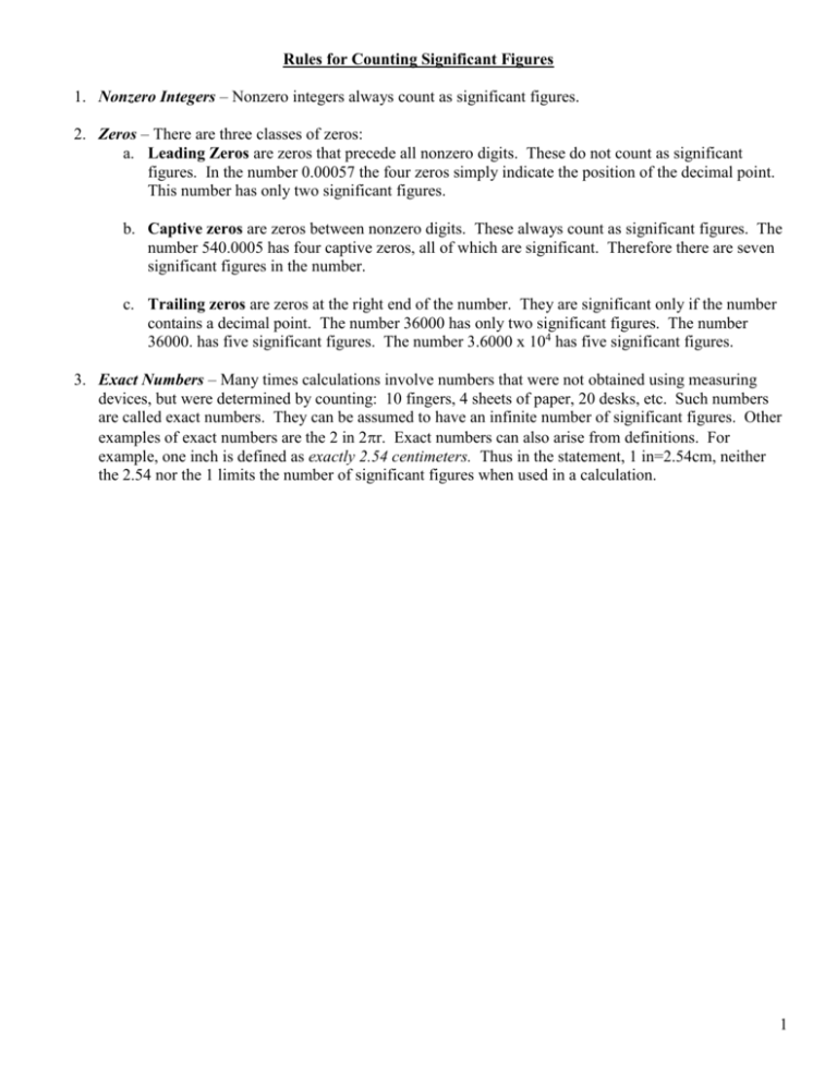 Rules For Counting Significant Figures Rules For Counting Significant Figures
