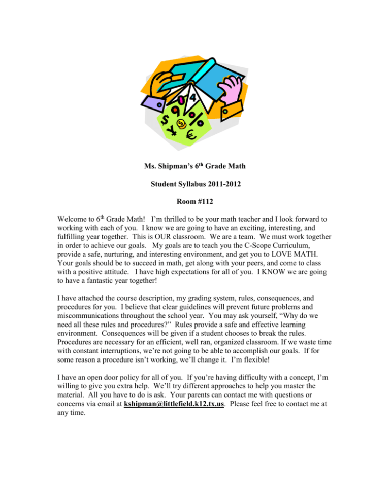 Sixth Grade Math Syllabus Sixth Grade Math Syllabus