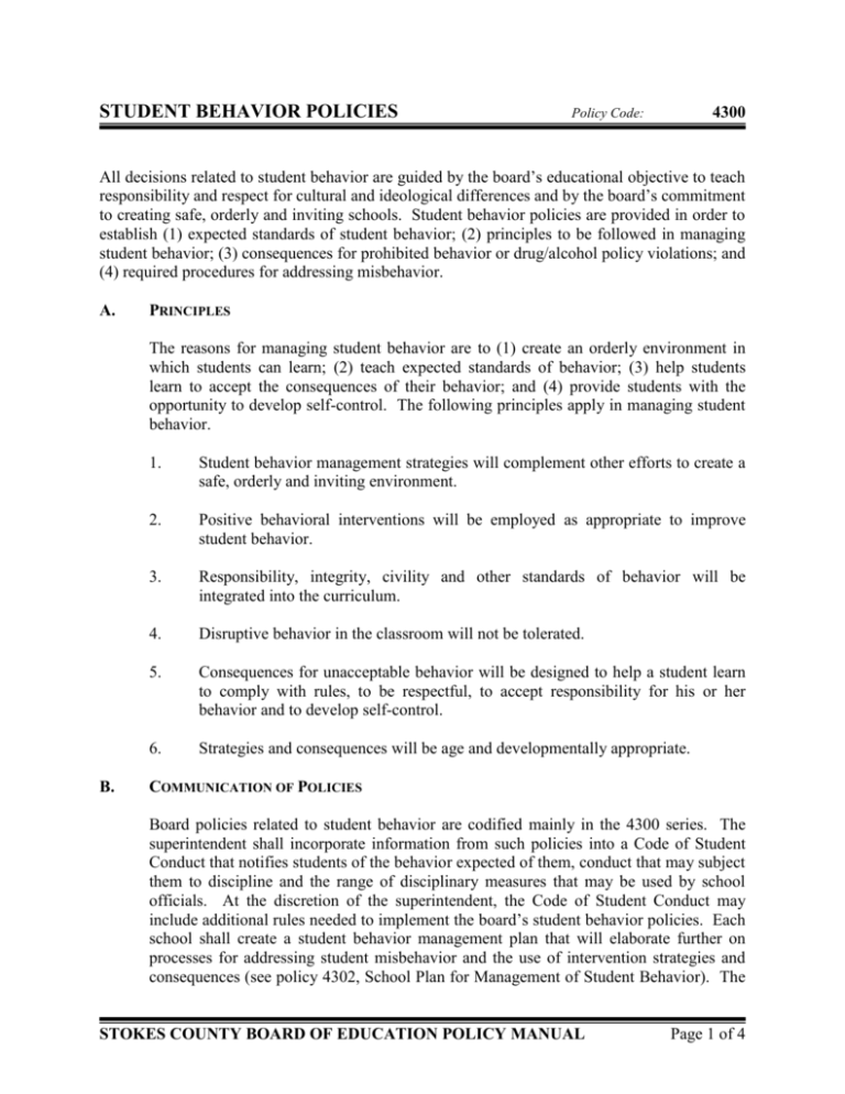 Student Behavior Policies