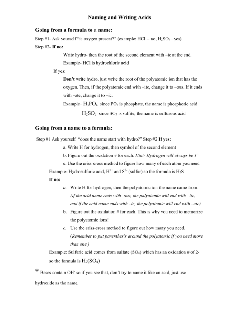 Naming And Writing Acids