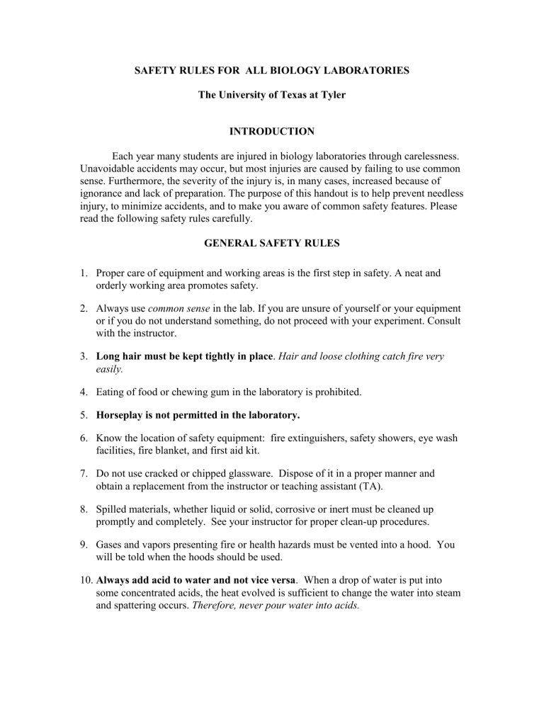 GENERAL SAFETY RULES FOR CHEMISTRY LABORATORIES
