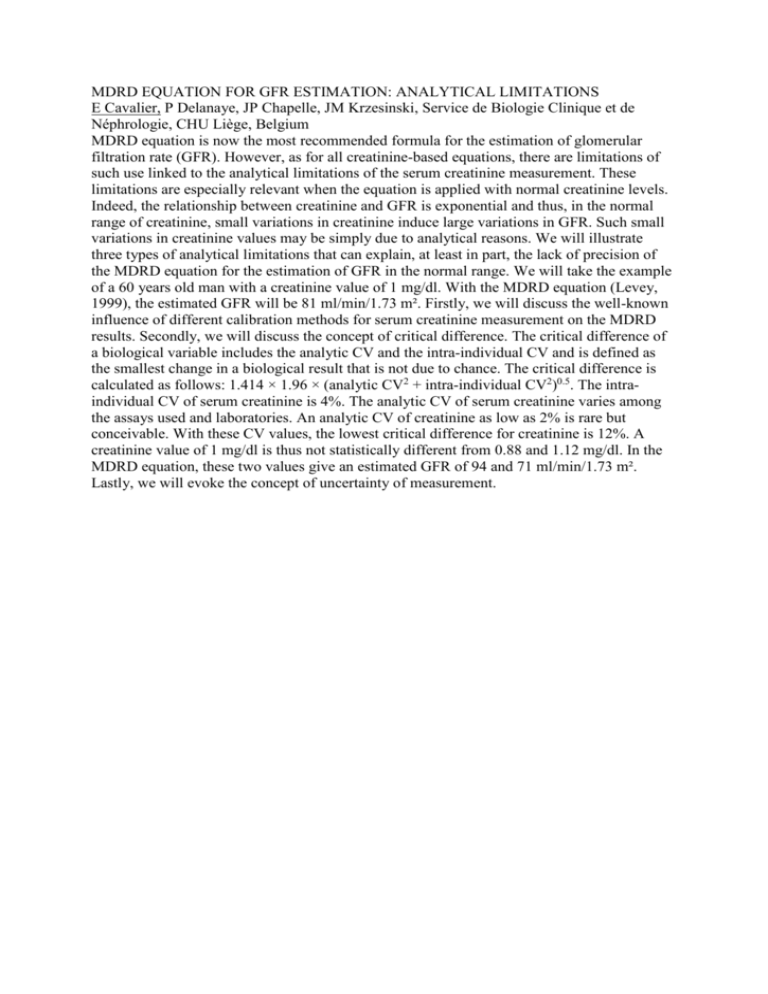 Mdrd Equation For Gfr Estimation Analytical Limitations