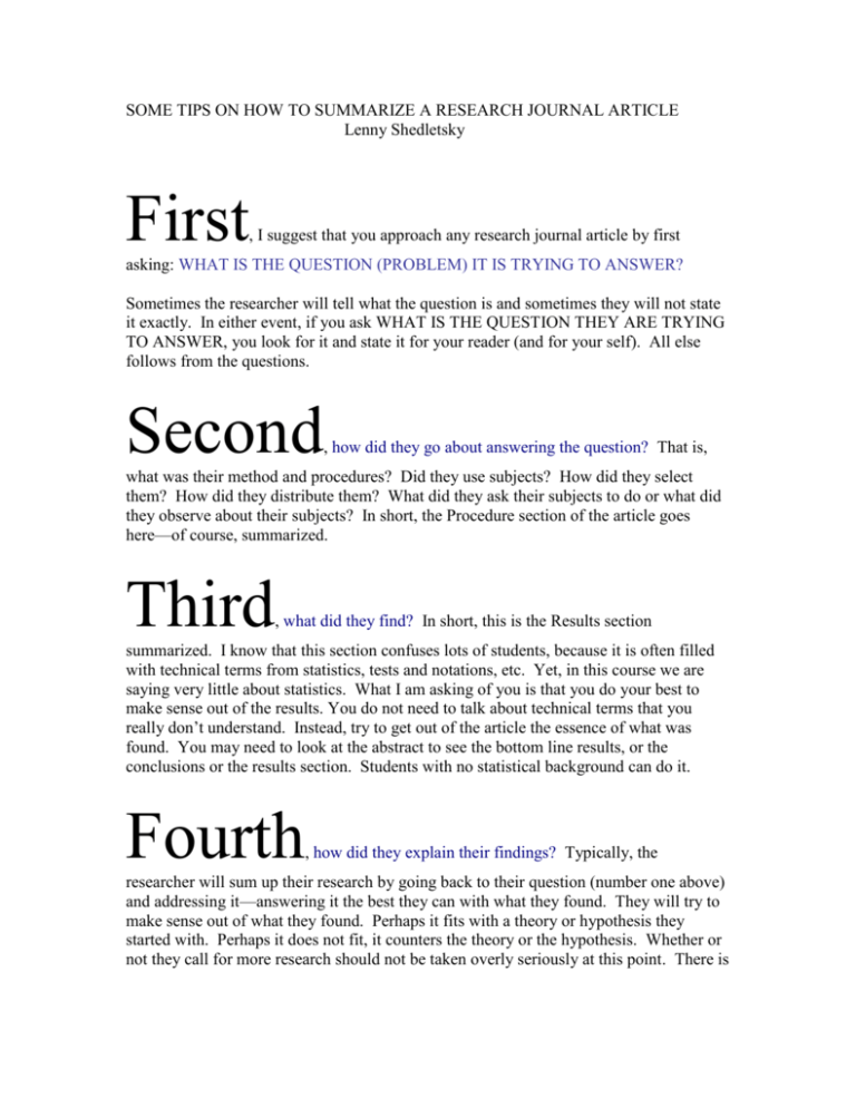 Some Tips On How To Summarize A Research Journal Article