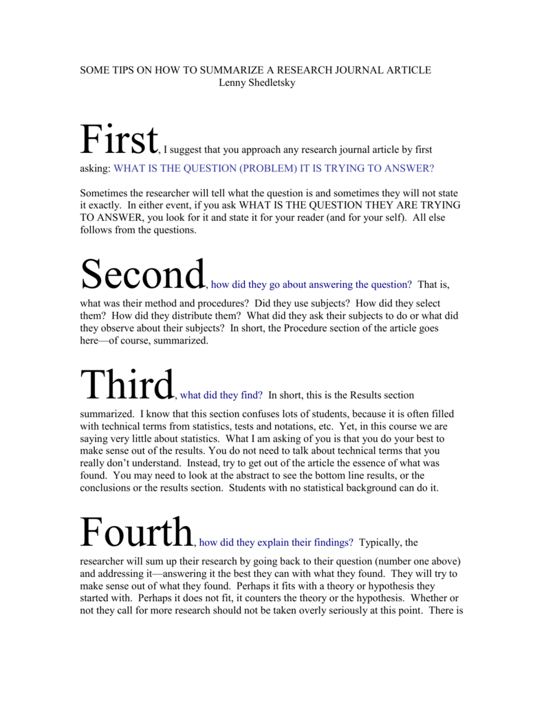 Some Tips On How To Summarize A Research Journal Article