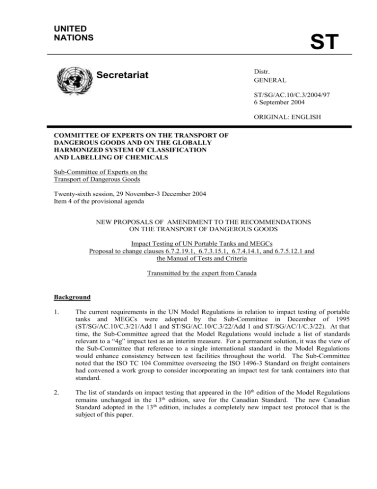 Impact Testing of UN Portable Tanks and MEGCs
