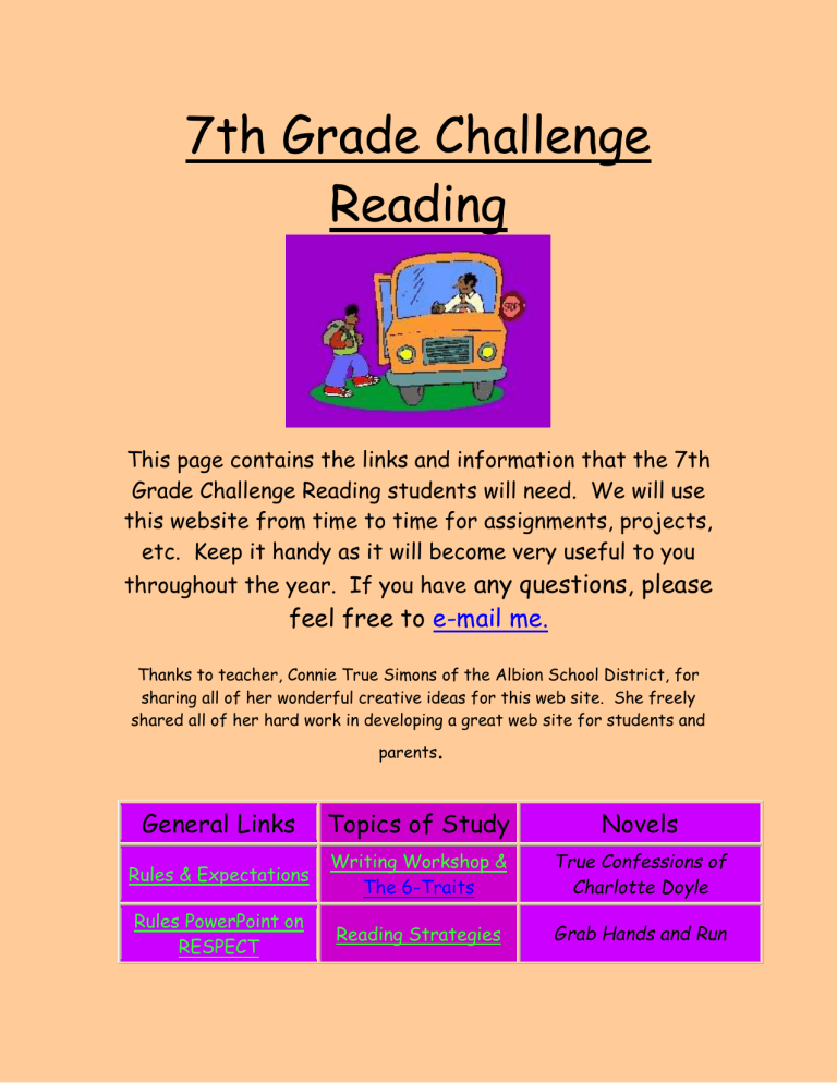 7th Grade Challenge Reading 7th Grade Challenge Reading