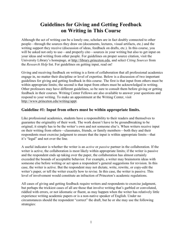 Guidelines for Giving and Getting Feedback
