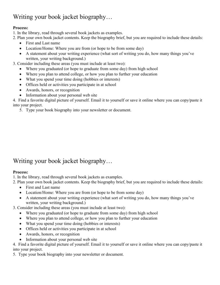 Writing Your Book Jacket Biography 