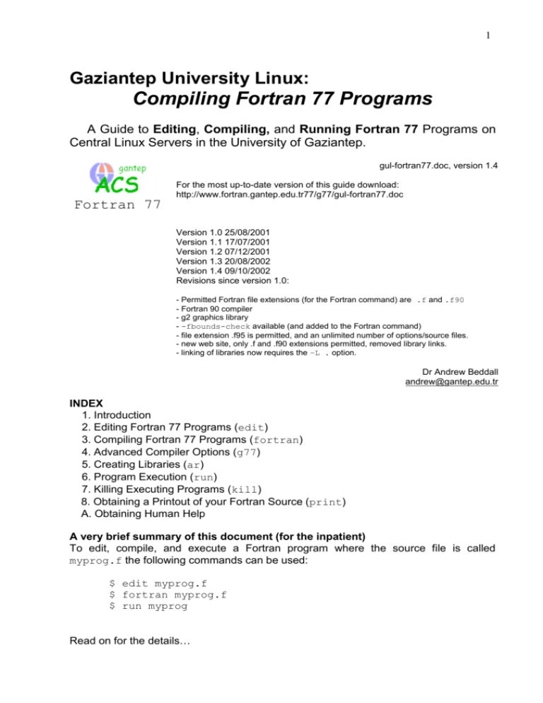 Gaziantep University Linux Fortran 77 Guide