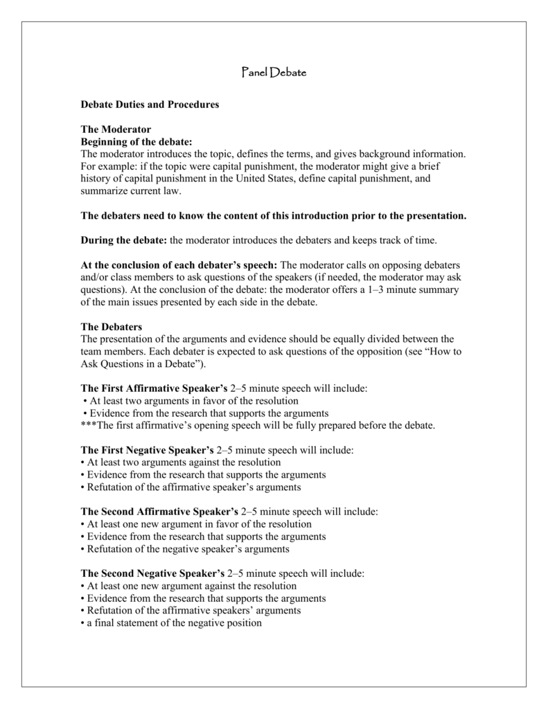 Debate Script Example For First Speaker First Speaker In A Debate