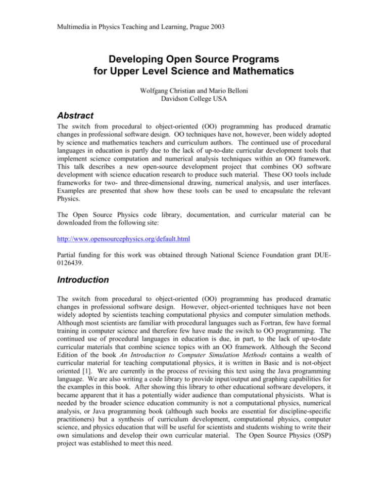 Developing Open Source Programs For Upper Level Science And