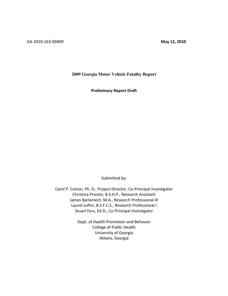2009 Georgia Motor Vehicle Fatality Report