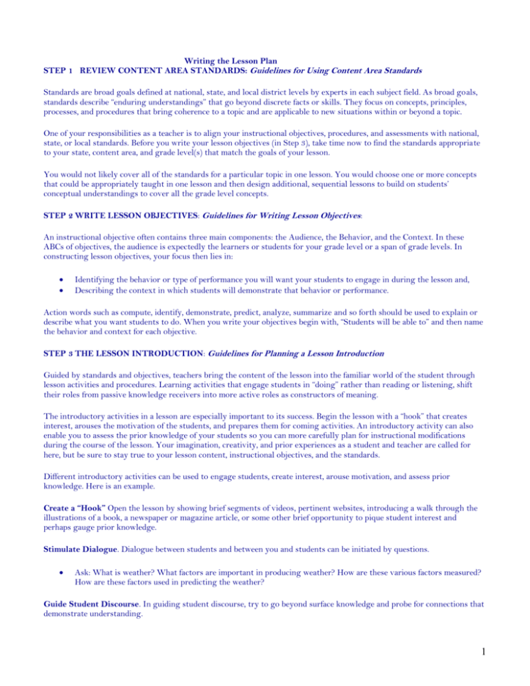 Lesson Plan Guidelines And Template