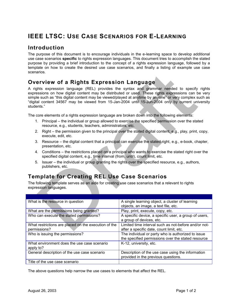 Proposed Use Case Scenario Template And Examples