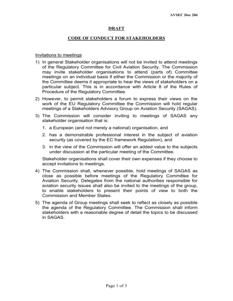 Aviation Security Stakeholder Code of Conduct - EU SAGAS