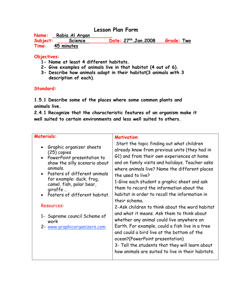 Lesson Plan Form