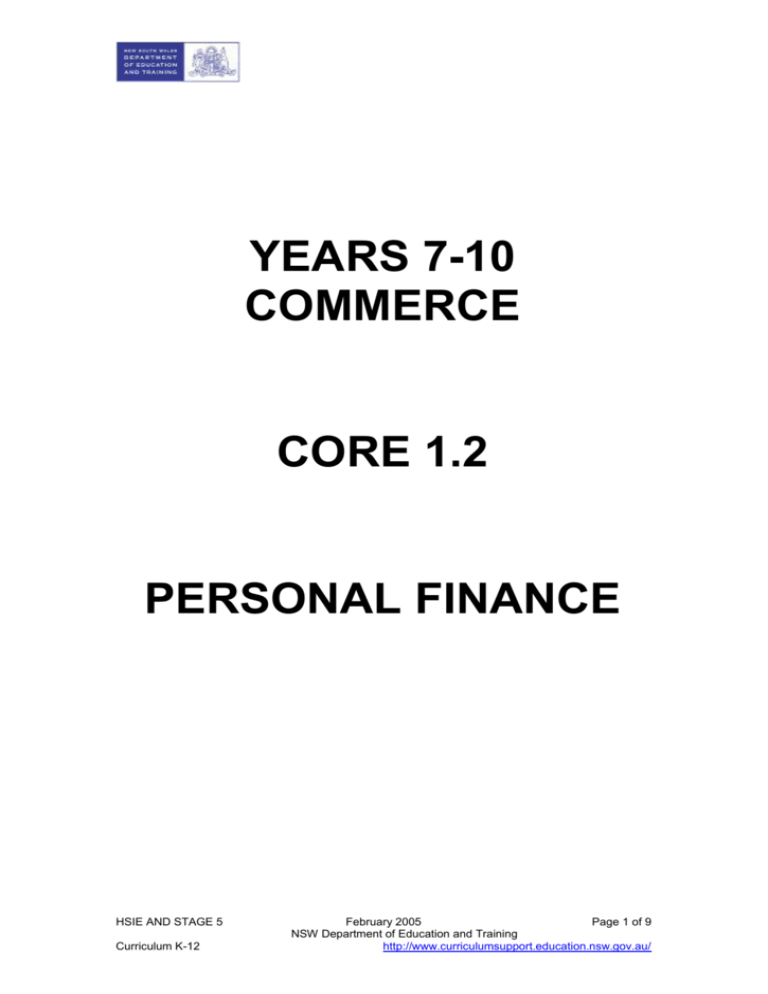 Personal Finance Curriculum Support Personal Finance Curriculum Support