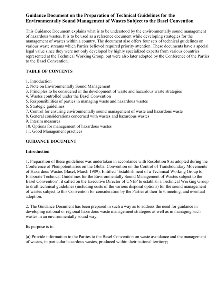 Guidance Document On The Preparation Of
