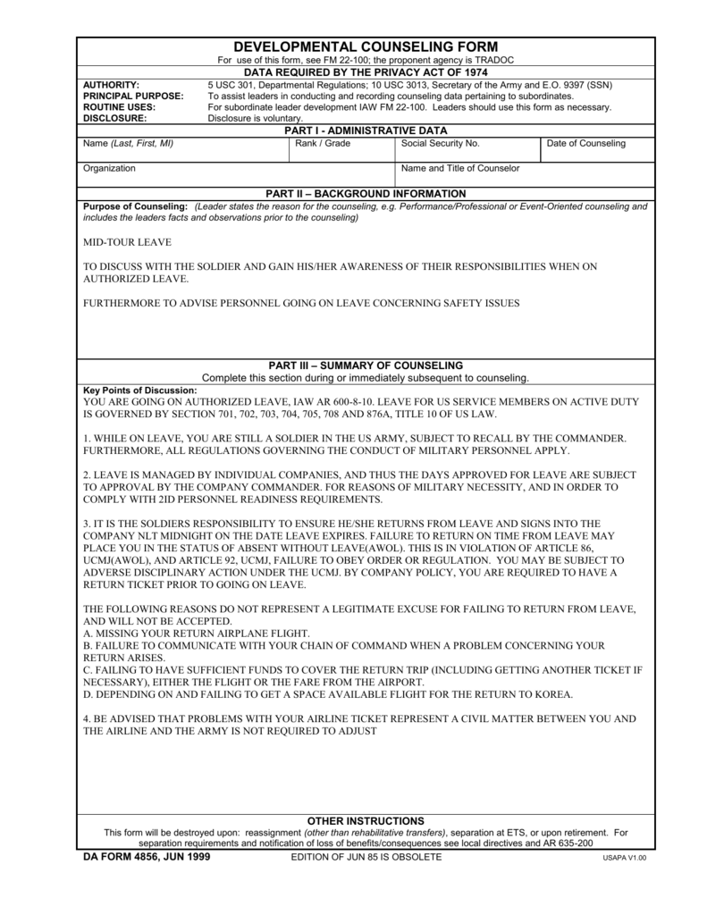 Developmental Counseling FORM