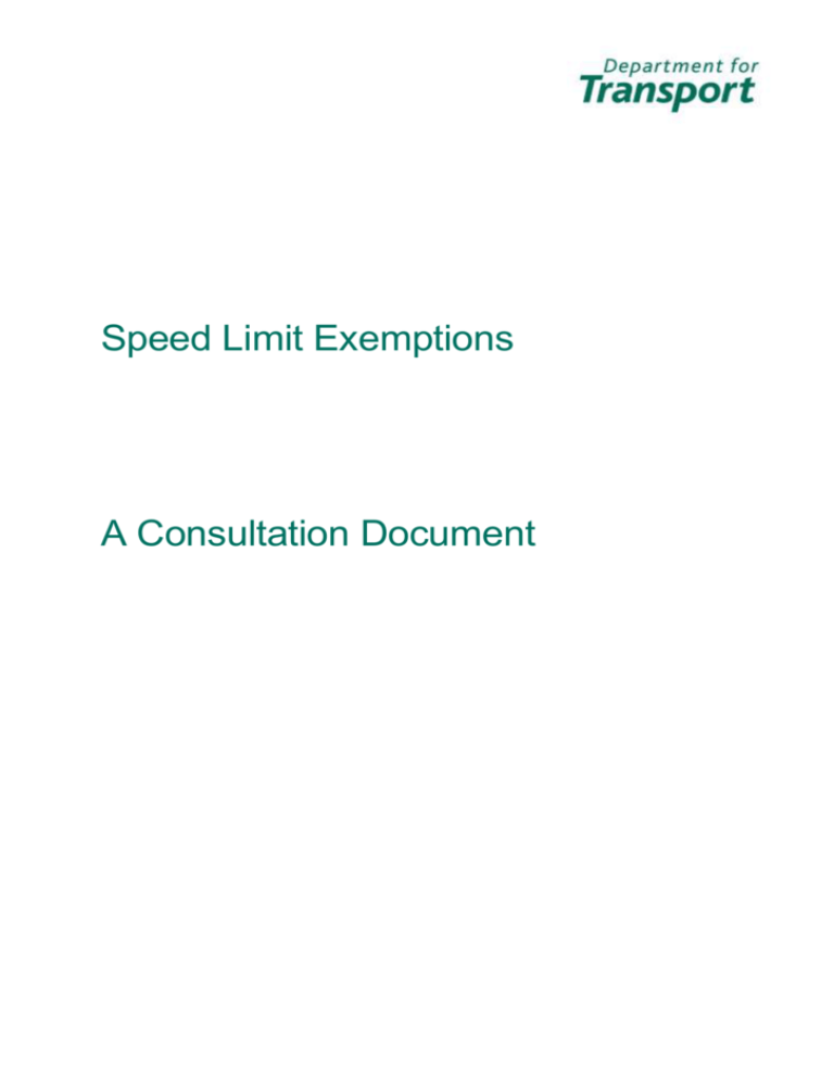 Speed Limit Exemptions - consultation document