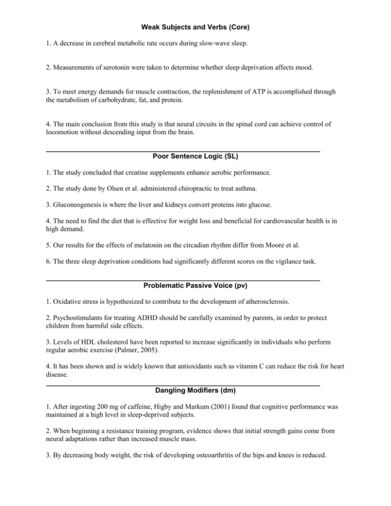 Weak Subjects And Verbs Core 