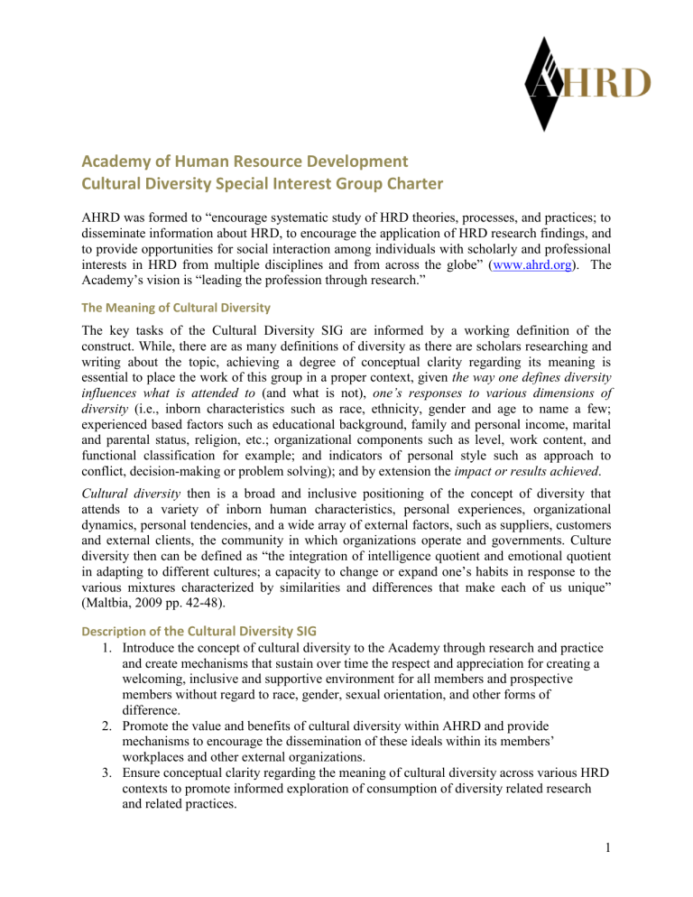Cultural Diversity Special Interest Group Charter