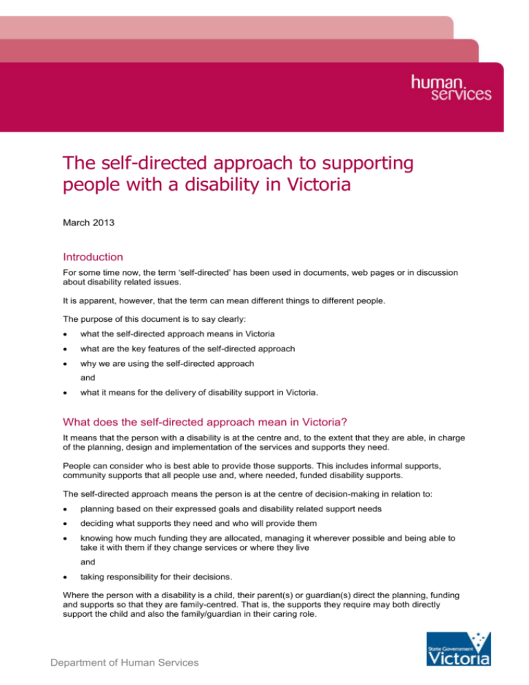 self-directed approach to supporting people with a disability in