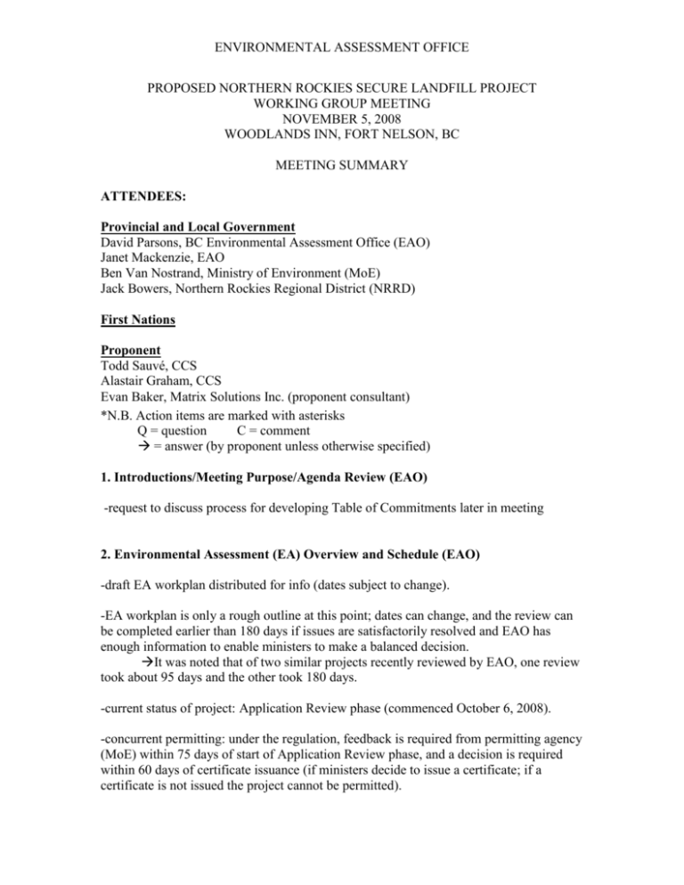 PROPOSED NORTHERN ROCKIES SECURE LANDFILL PROJECT