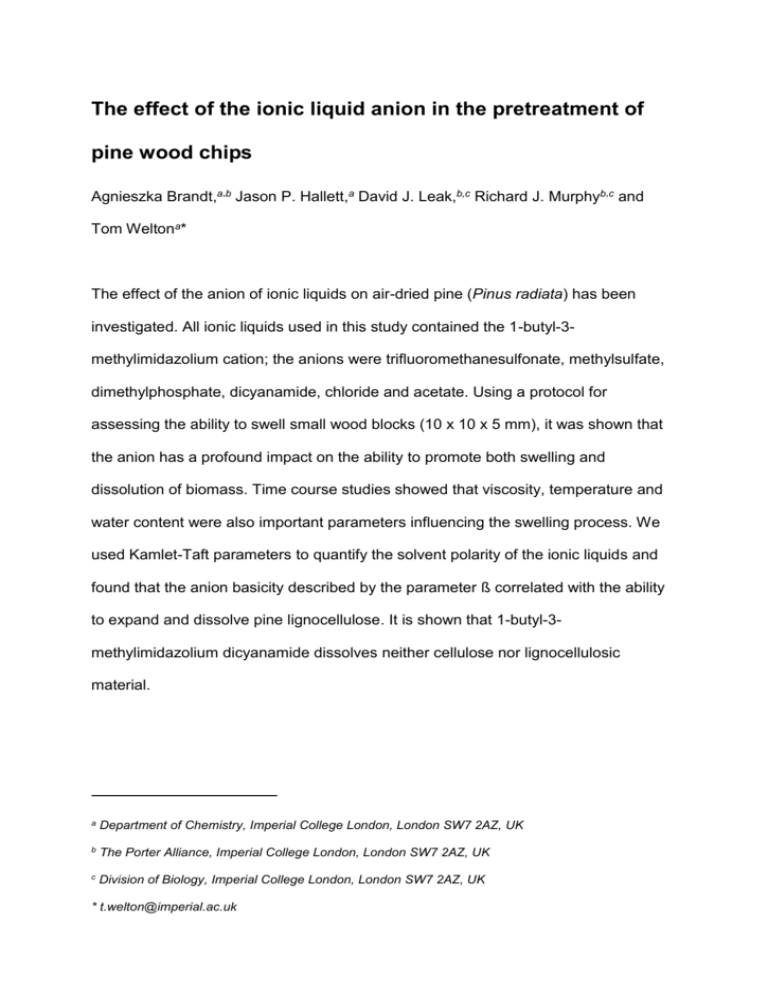 The effect of the ionic liquid anion in - Spiral
