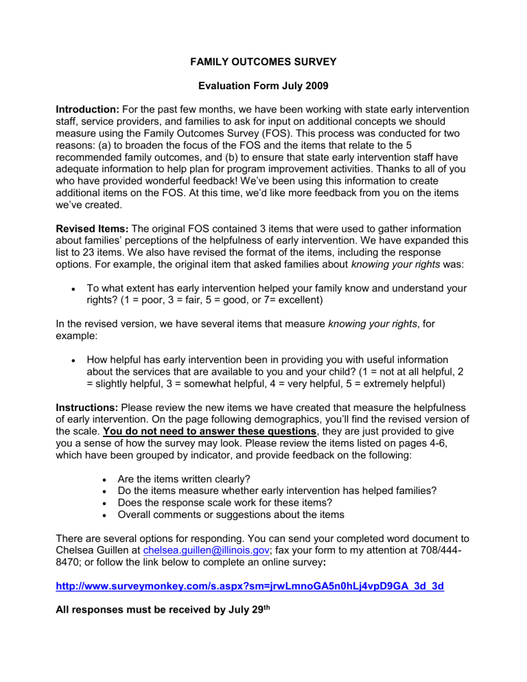 FAMILY OUTCOMES SURVEY