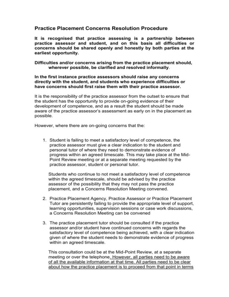 PracticePlacementConcernsResolutionProcedure