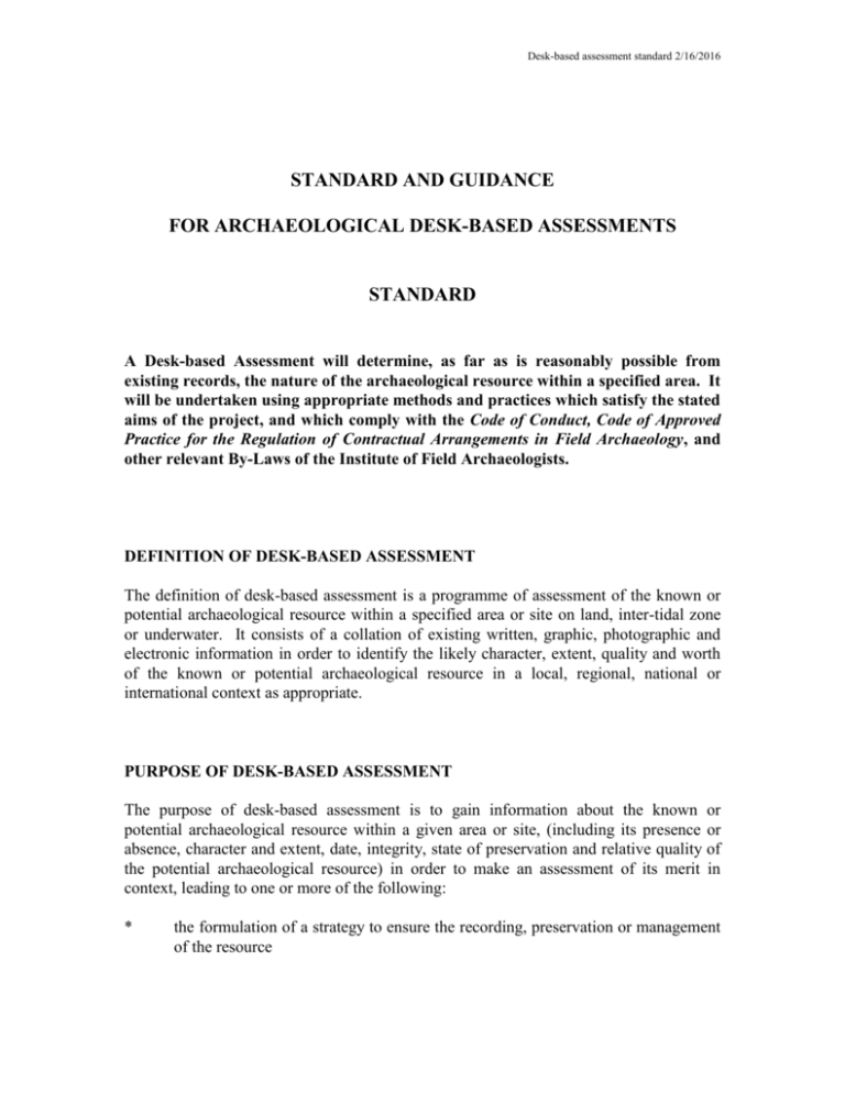 Standard and guidance for archaeological desk