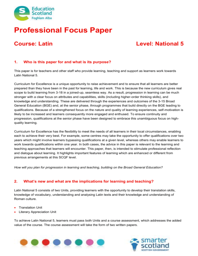 Professional Focus Paper: Latin (National 5)