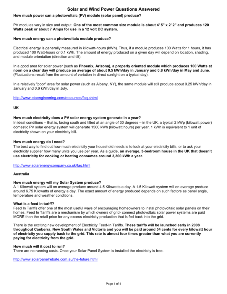 Solar and Wind Power Questions Answered